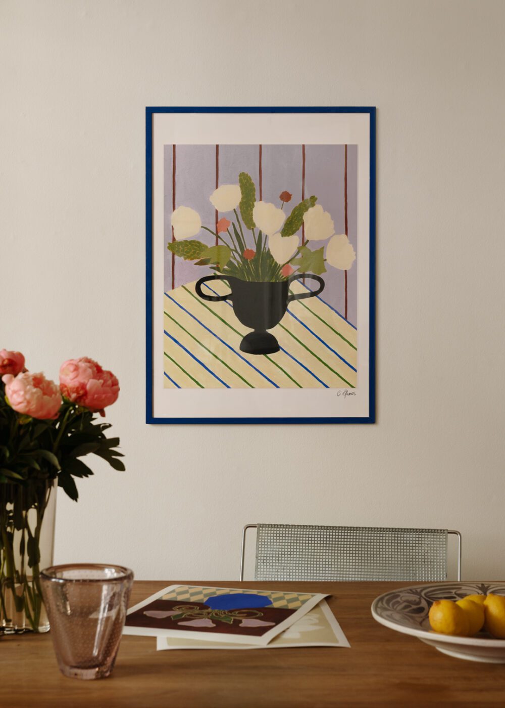 Carla Llanos - Flowers on Striped Cloth for The Poster Club