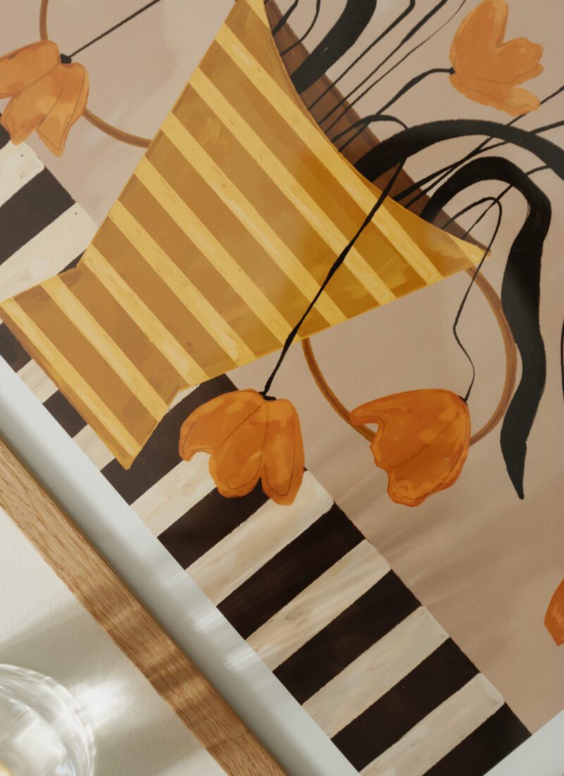 Frankie Penwill, Flowers in Yellow Striped Vase art print - The Poster Club